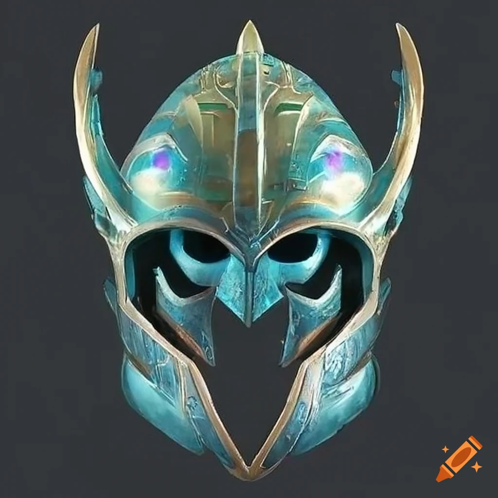 Front view of a heavy magic fantasy helmet on Craiyon