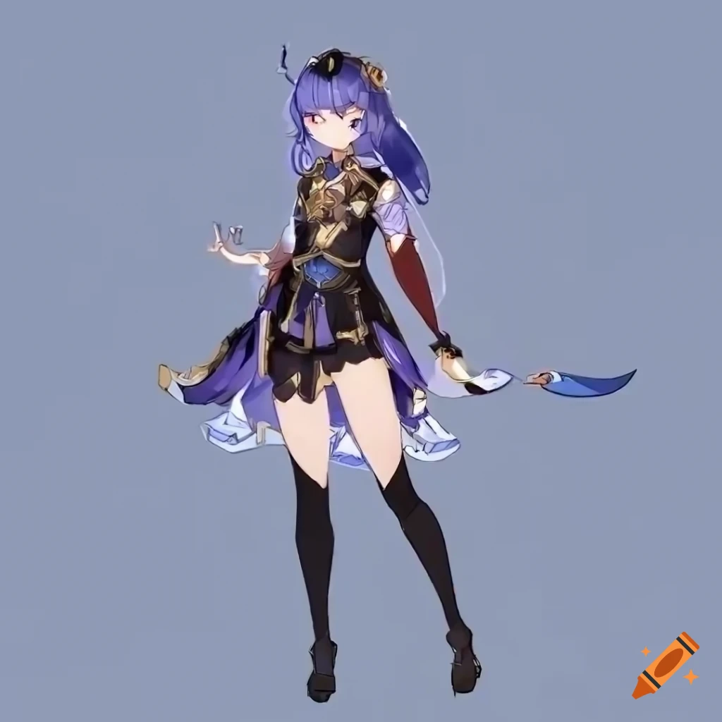 Full-body character sheet of a woman in detailed outfit from Genshin ...