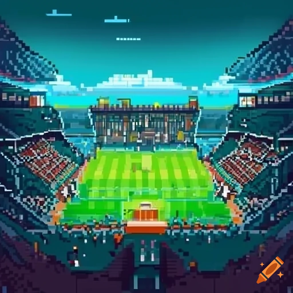 Pixel art 2d game city with a soccer stadium on Craiyon