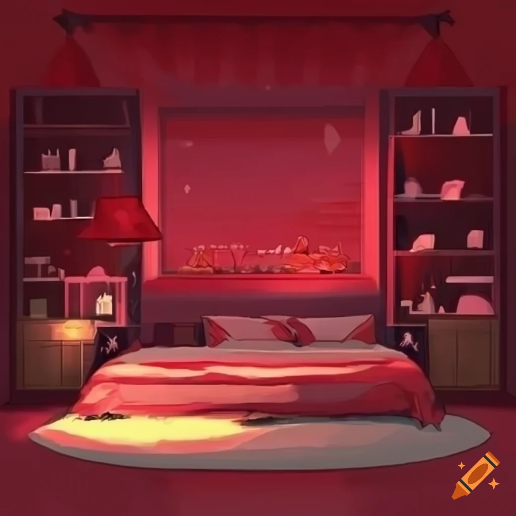Vtuber bedroom background with a red theme on Craiyon