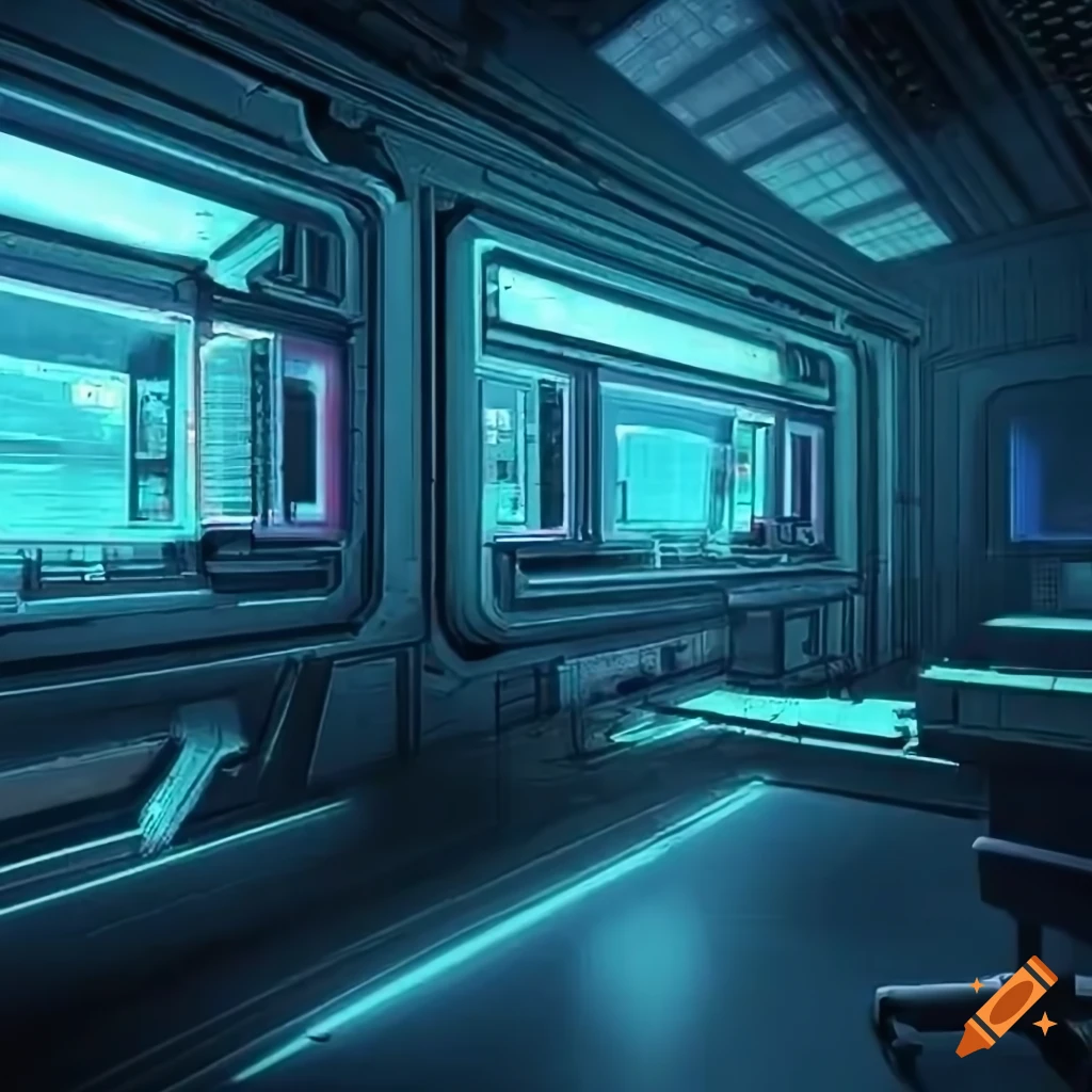 High-definition cyberpunk sci-fi digital hacker room on Craiyon