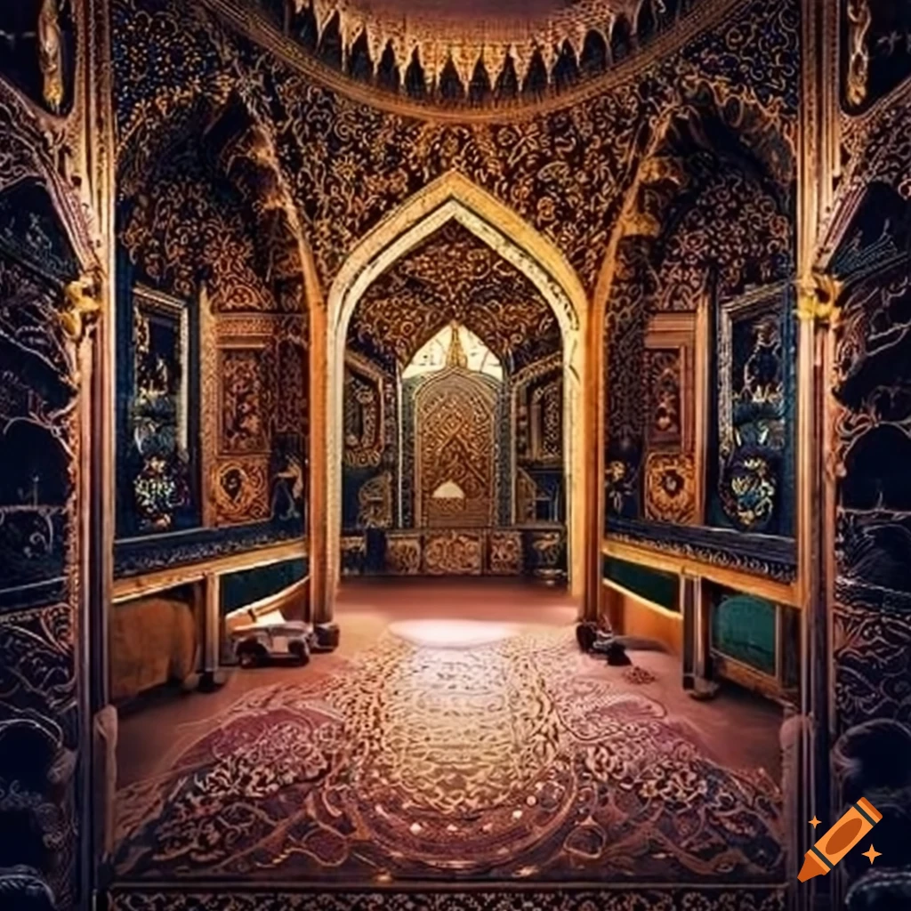 Luxurious persian interior with eco-friendly solarpunk decor on Craiyon