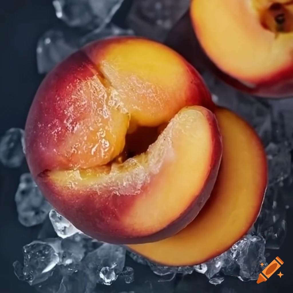 Scrumptious peach slices on ice in a still-life composition on Craiyon
