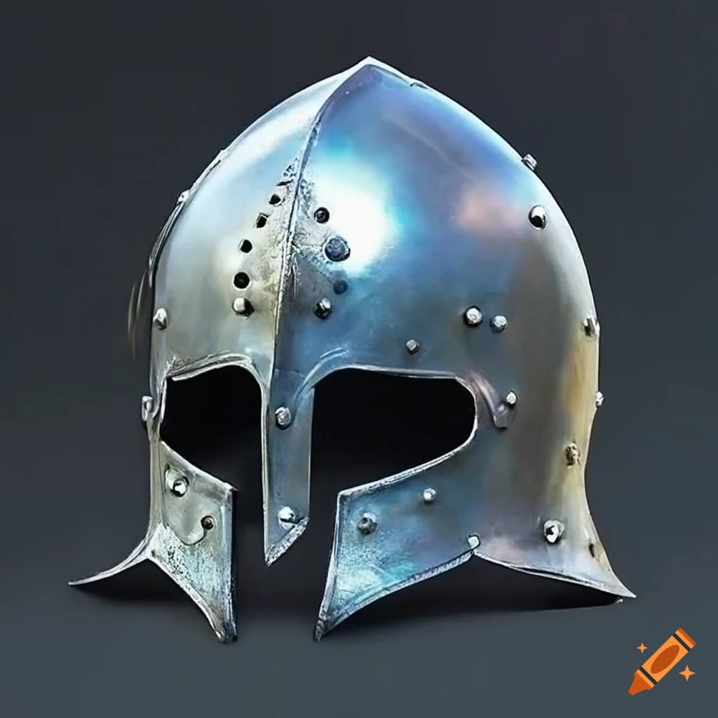 Detailed transcendent open steel helmet in a fantasy setting on Craiyon