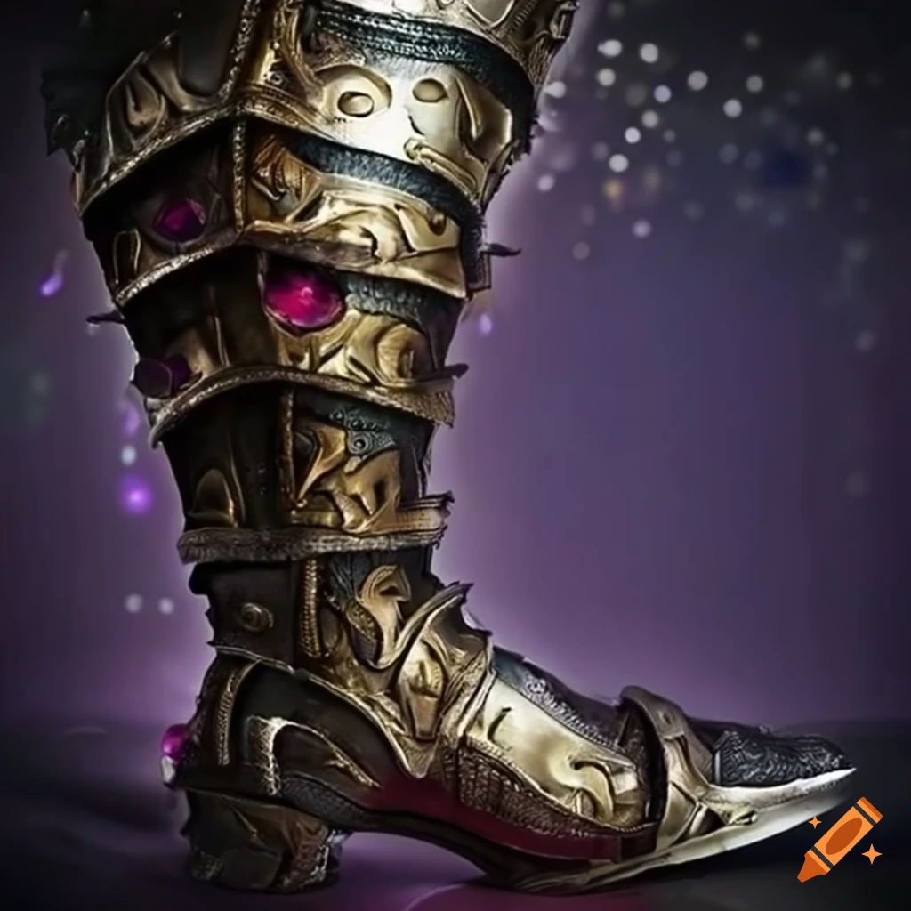 Ornate fantasy armor boots with precious gem embellishments on Craiyon