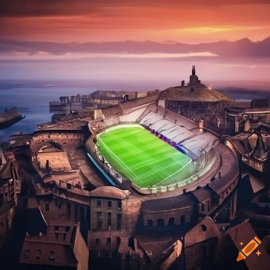 Football stadium inspired by edinburgh castle on Craiyon