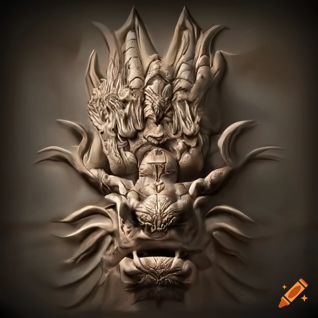 Dragon bas relief with high detail and realistic 3D design on Craiyon