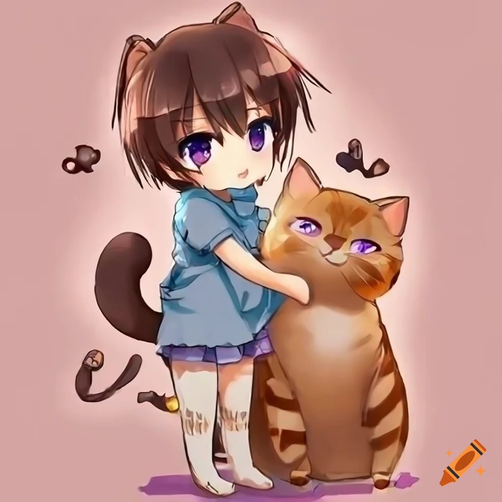 Anime chibi holding a cat on Craiyon