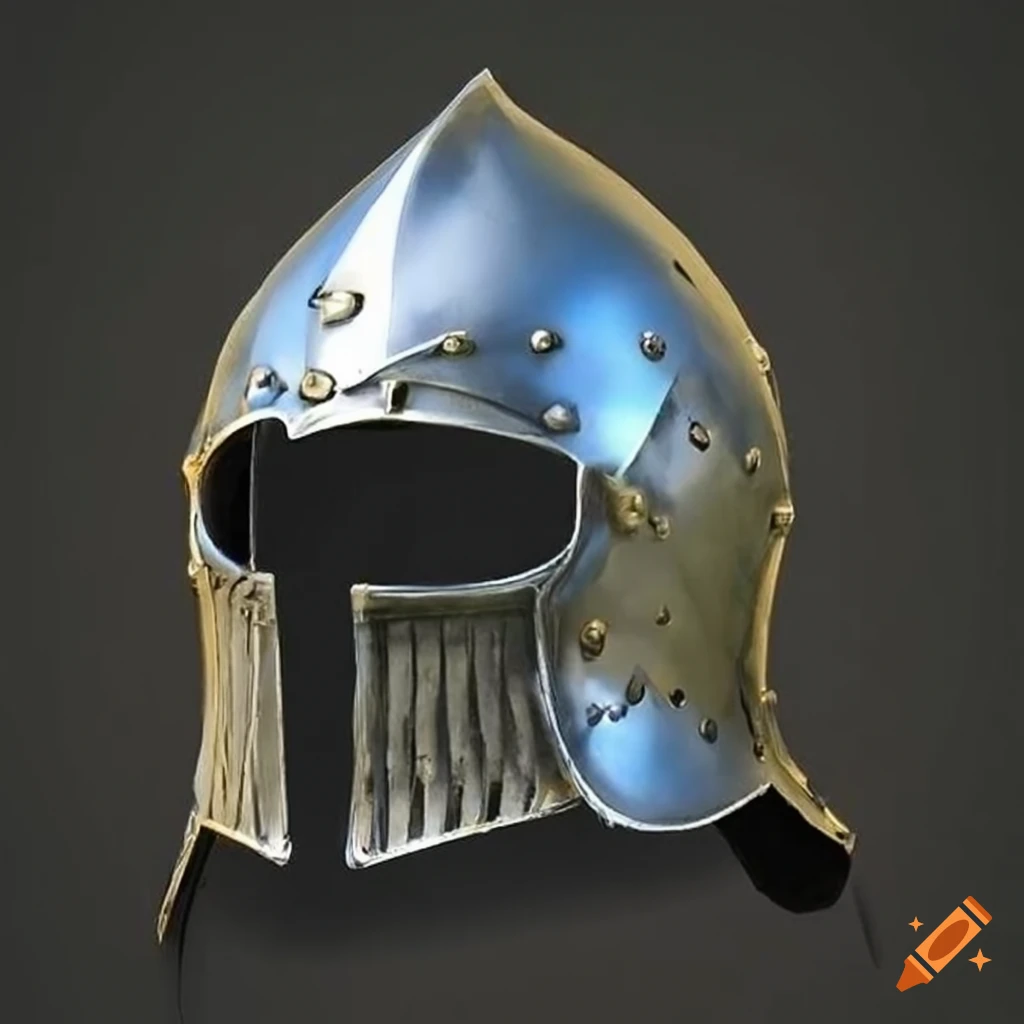Detailed medieval style open helmet in legendary fantasy setting on Craiyon