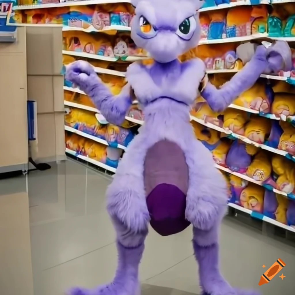 Male employee in Mewtwo fursuit at Walmart on Craiyon