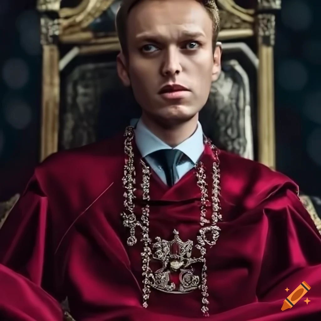 Handsome young man sitting on a detailed throne as a king on Craiyon