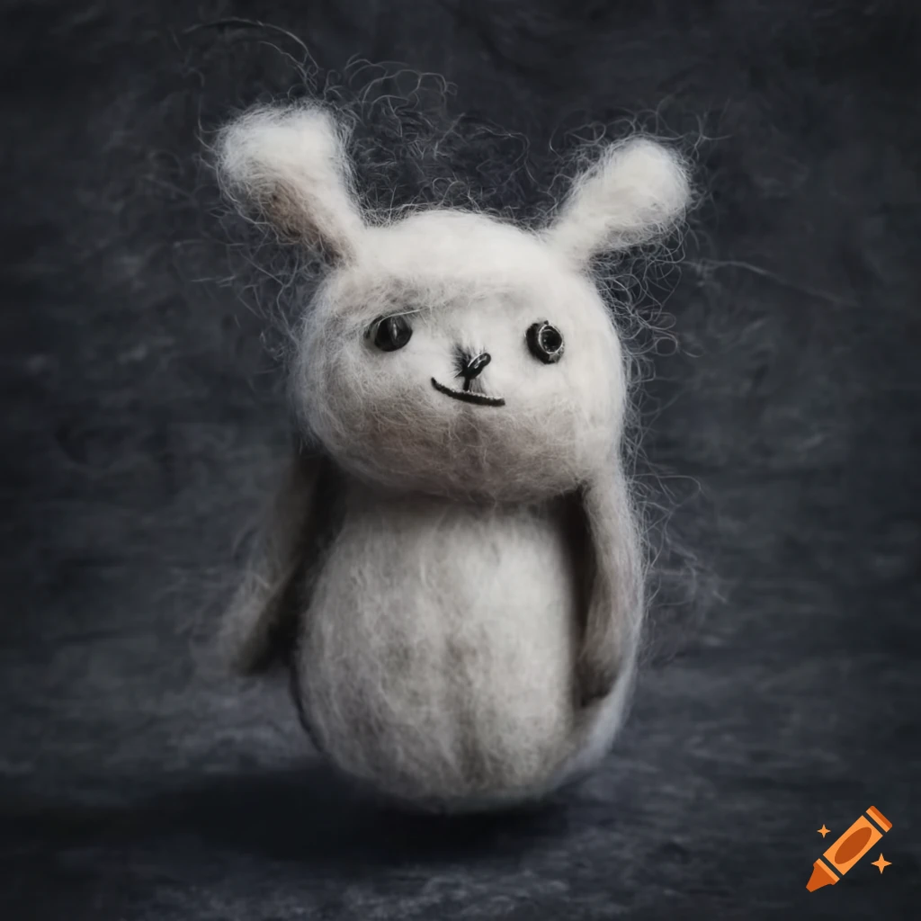 Felted wool creatures with trendy clothing on textured background on ...