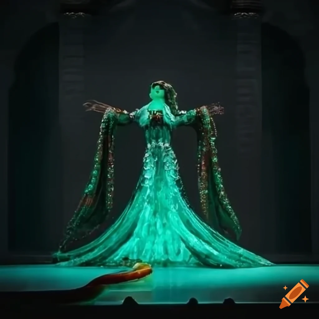 Mesmerizing snake with emerald collar in a grand concert hall on Craiyon