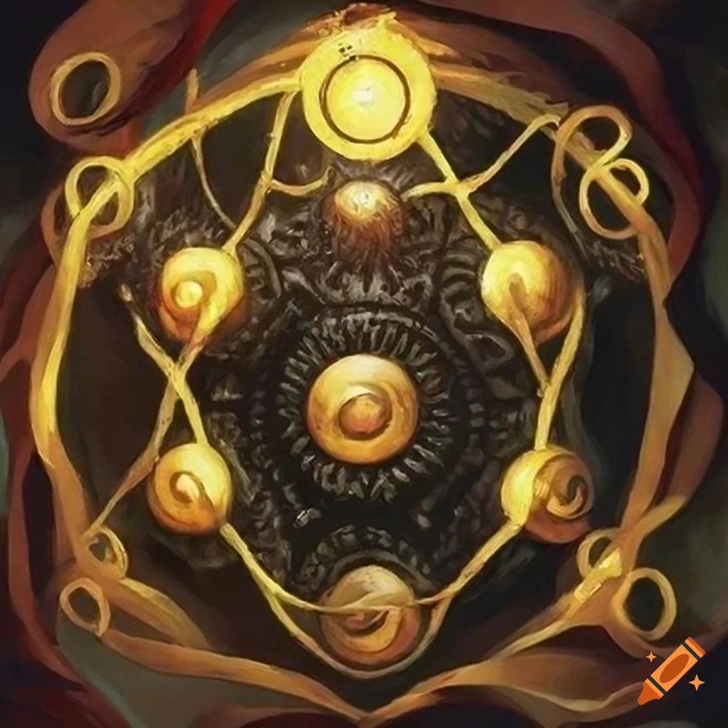 Magical black amulet in a golden setting with a sorcery theme on Craiyon