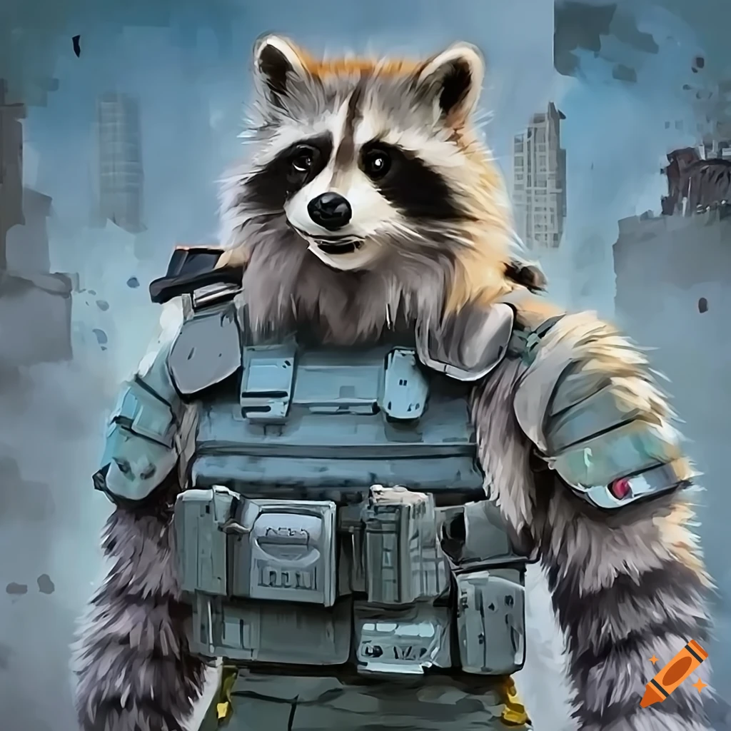 Portrait of a cute anthro furry raccoon with grey fur and long ...