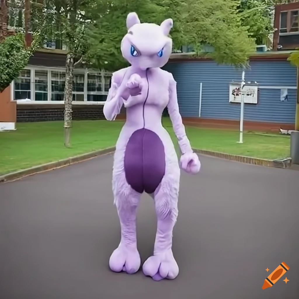Male teacher in full body mewtwo fursuit mascot costume at school on ...