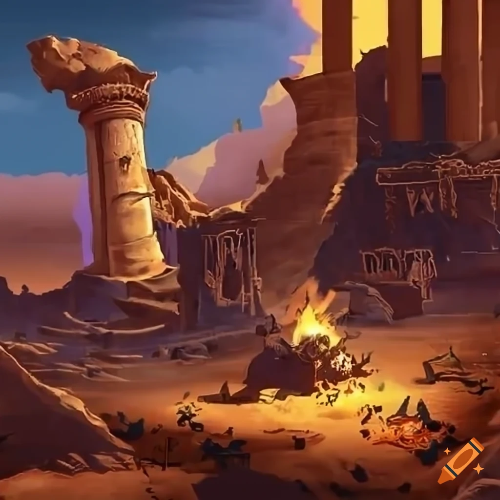 Greek-themed 2d game with destroyed lands on Craiyon