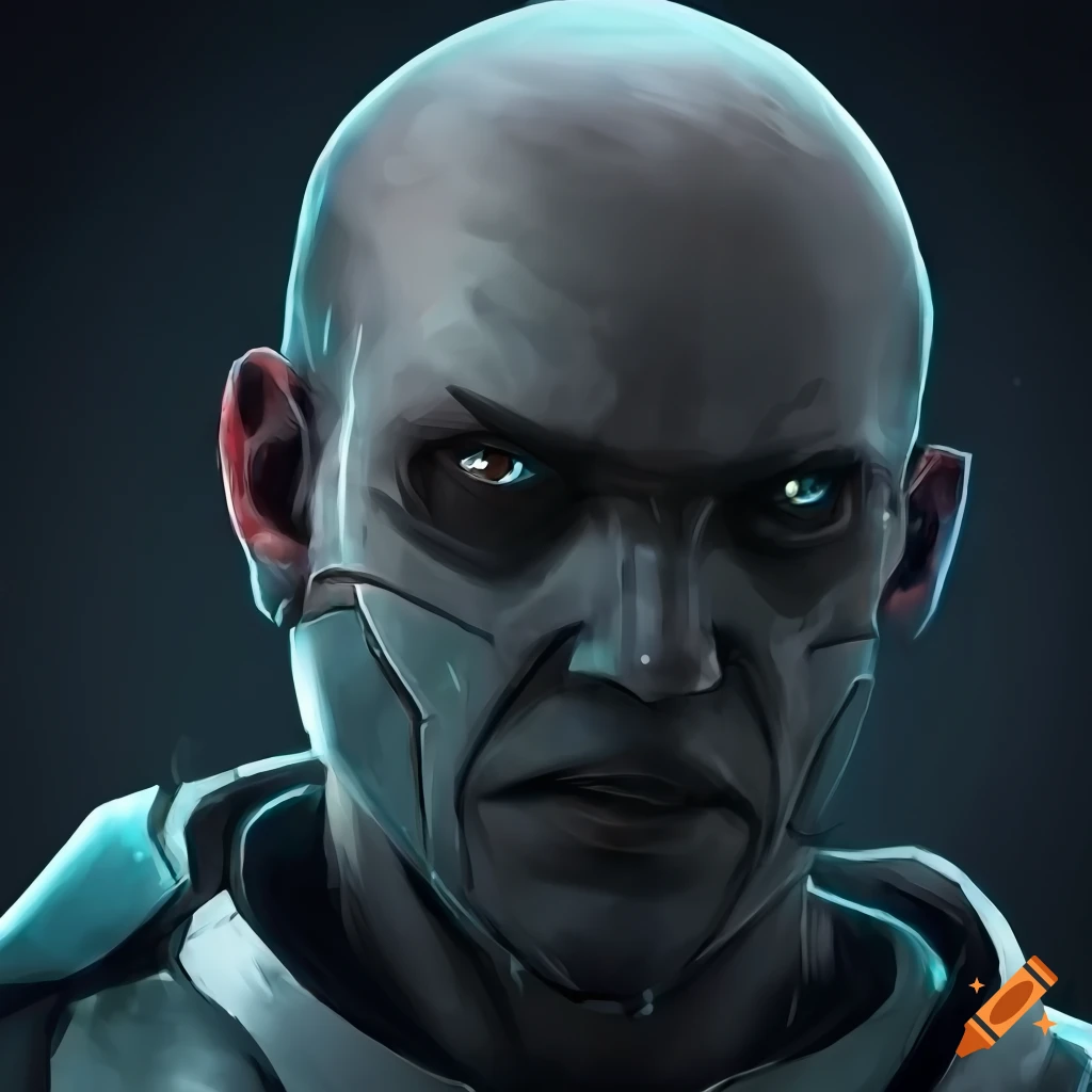 Sci-fi race with men featuring oblong faces in digital art on Craiyon