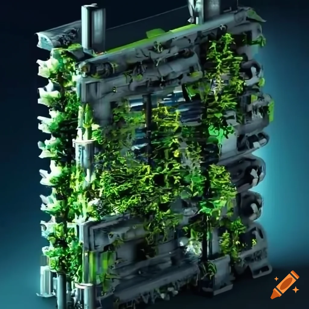 Vertical plant rack with movable system of gears and chains on Craiyon