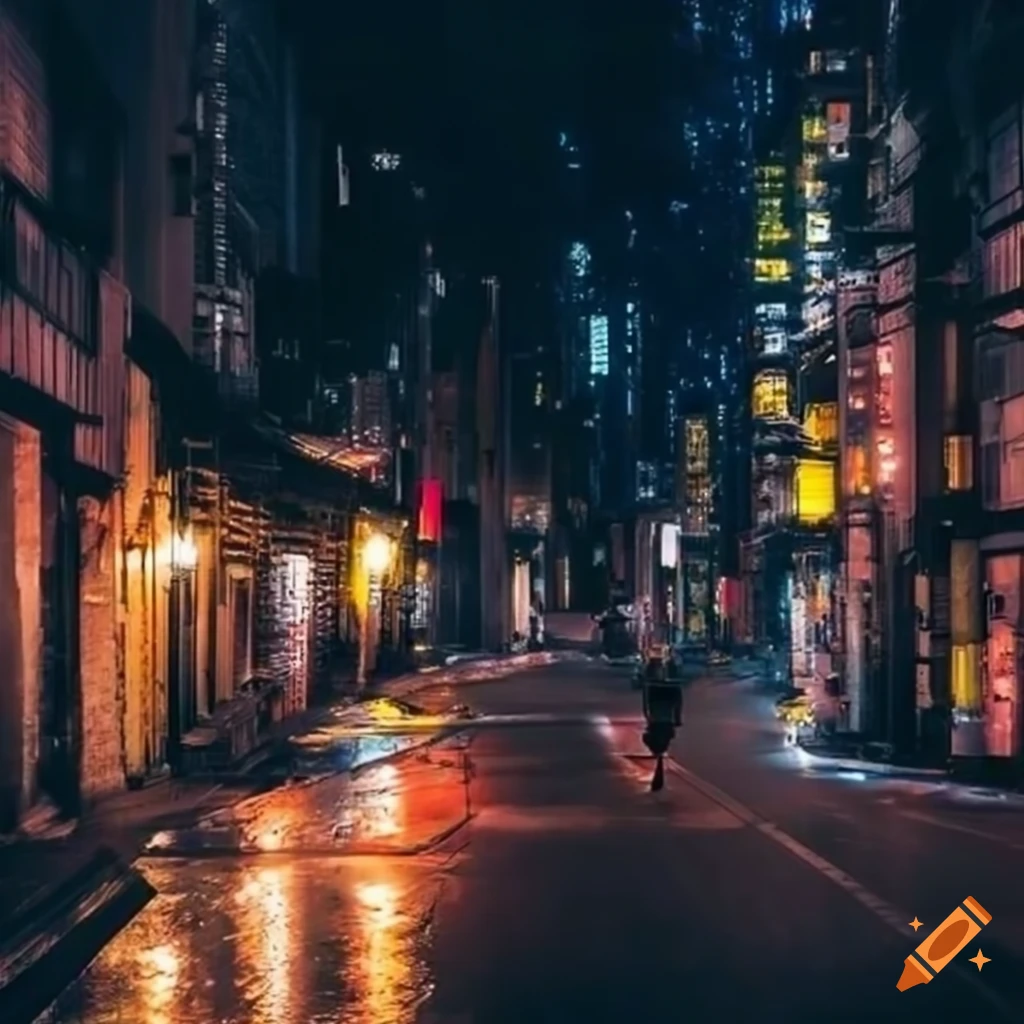 Japanese urban landscape with beautiful evening lights on Craiyon