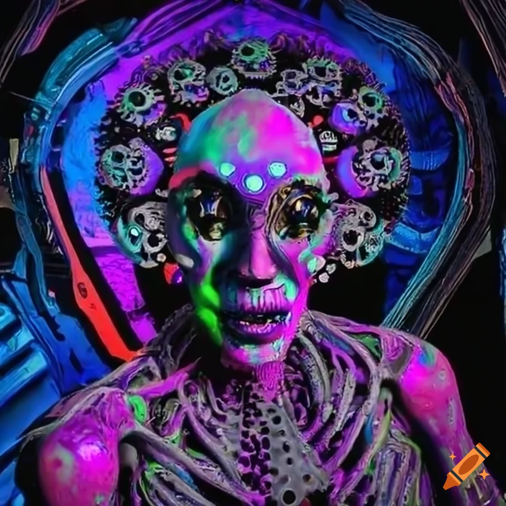 Psychedelic black and white alien creatures in sci-fi fashions with ...
