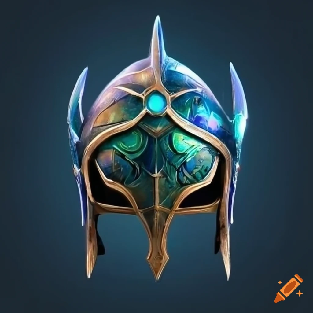 Light magical fantasy open helmet from the front view on Craiyon