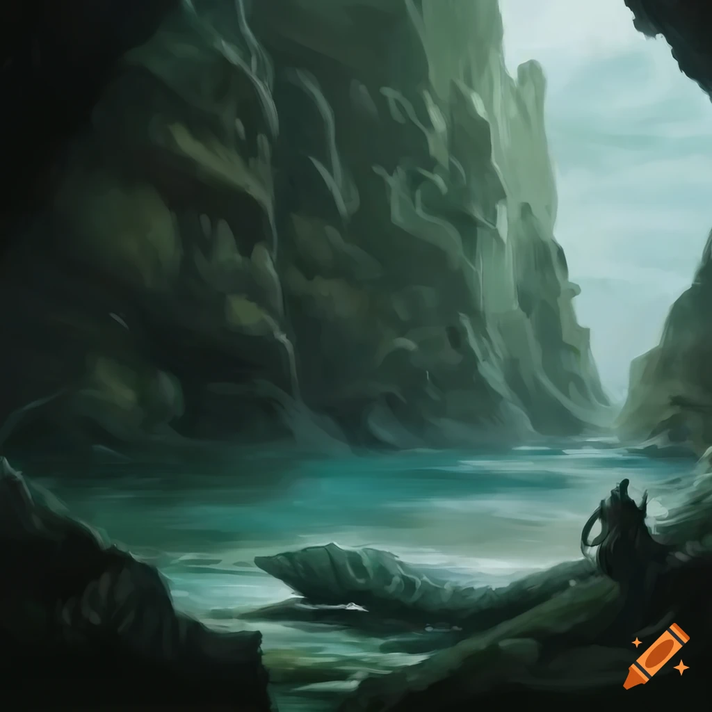 Hydra in a greek coast cave in mtg art style on Craiyon