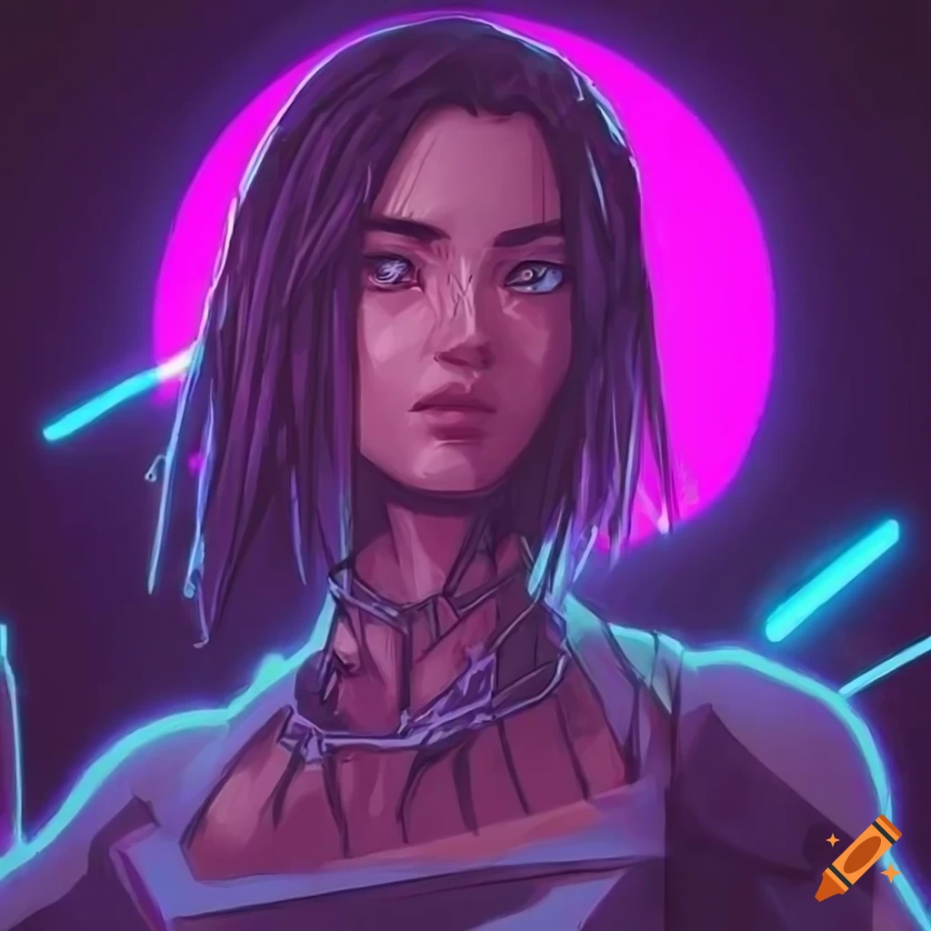 Retro synthwave character concept art inspired by kekai kotaki on Craiyon