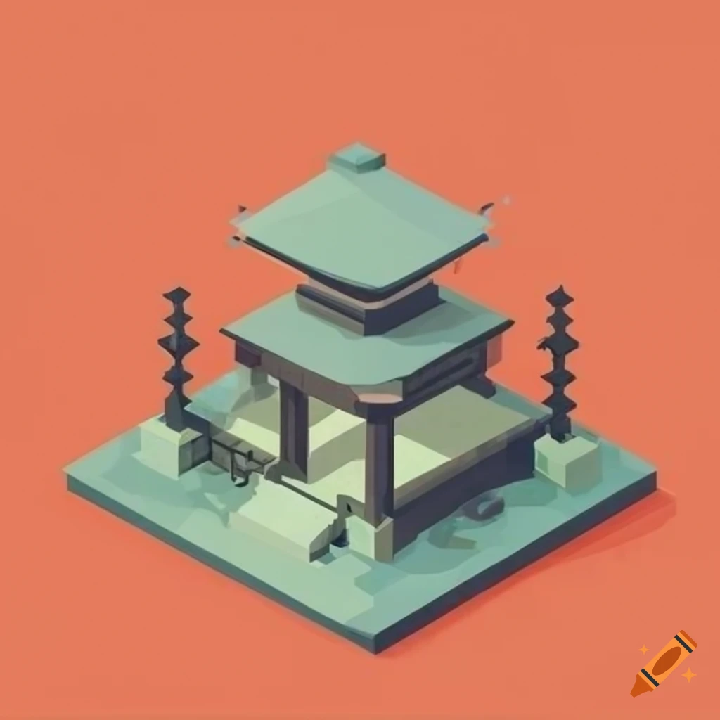 Isometric view of a japanese cemetery on Craiyon