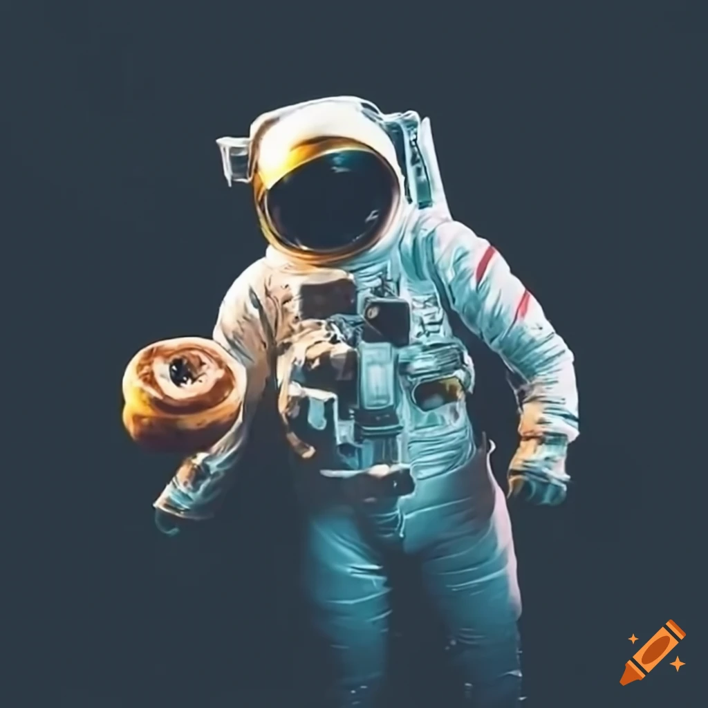 Astronaut eating a cinnamon roll in space on Craiyon