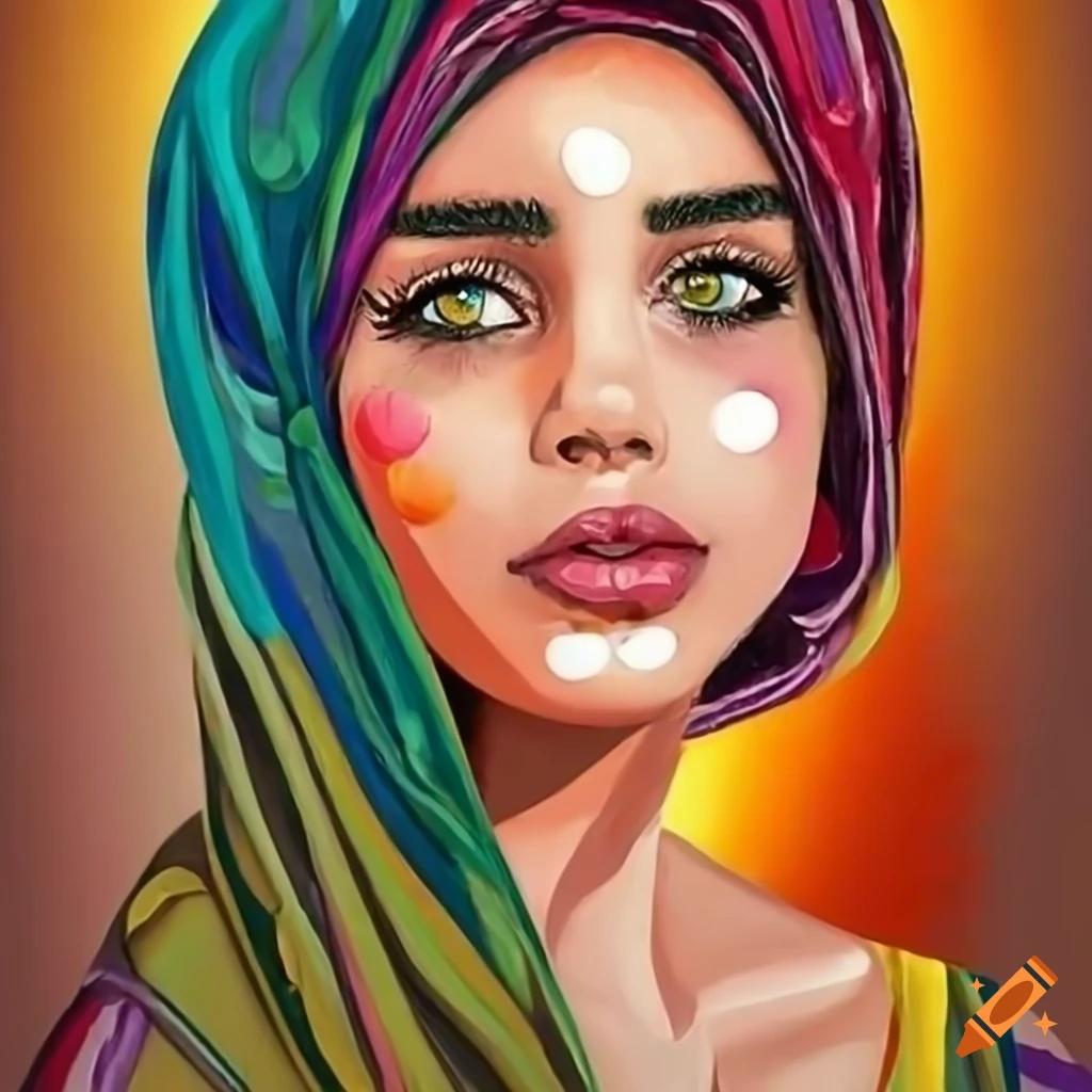 Beautiful arab girl with hazel eyes and brown hair smiling shyly on Craiyon