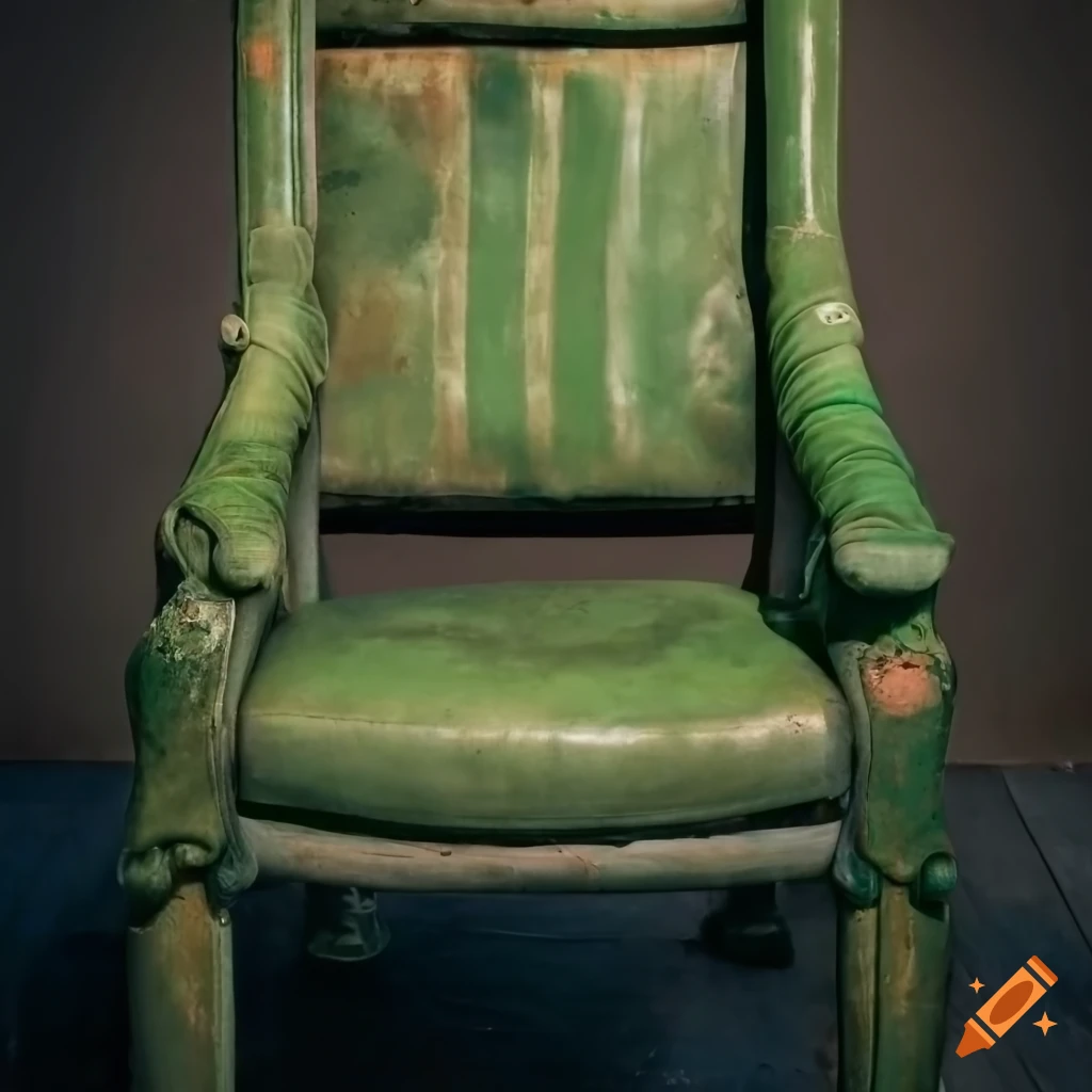 Abandoned worn leather chair with stuffing coming out under indirect ...