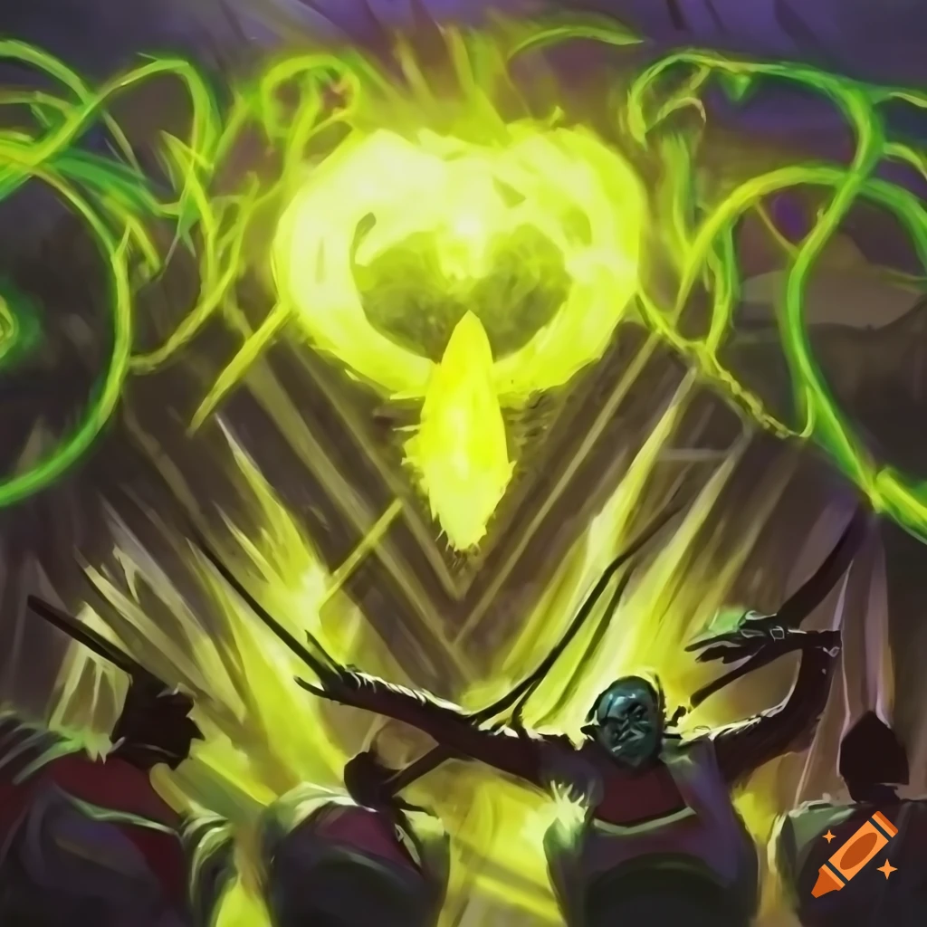 Dynamic scene of sulfur shock spell in mtg art style on Craiyon