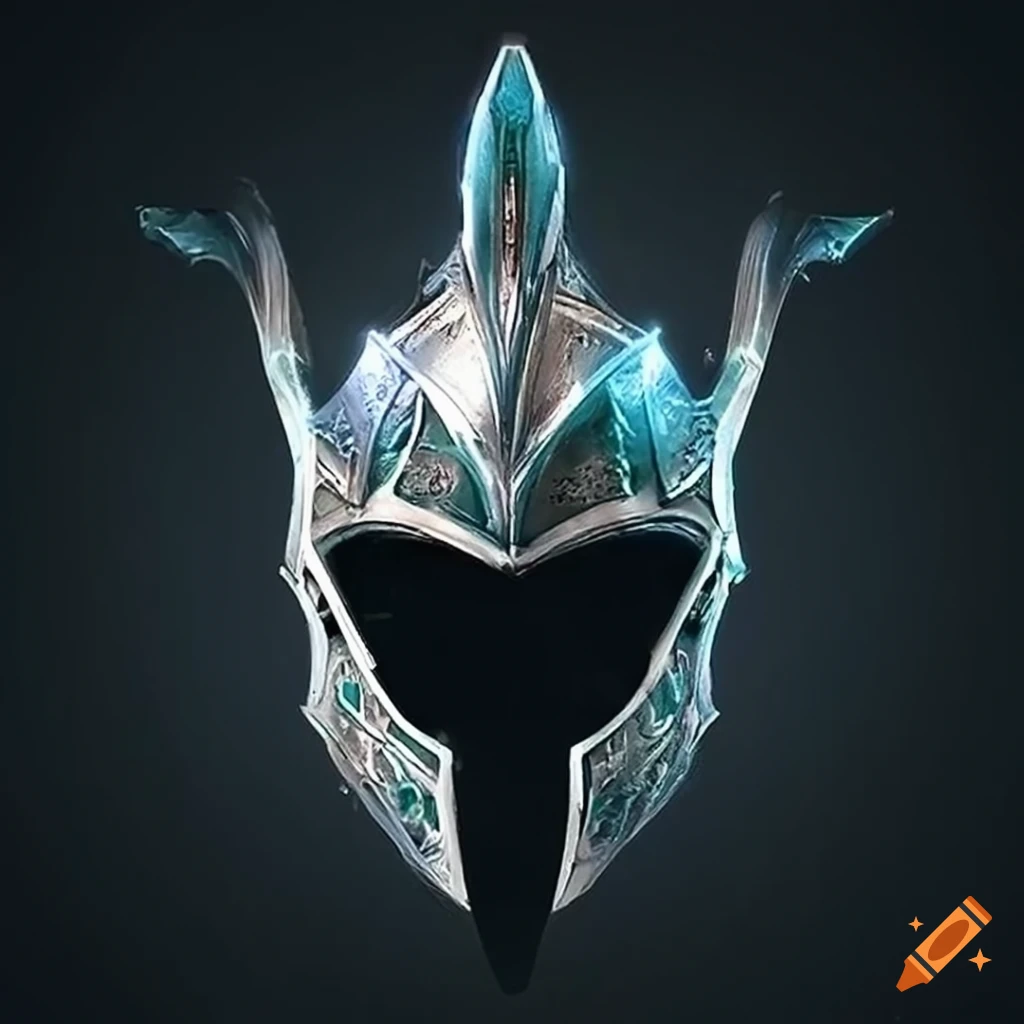 Detailed front view of a light magical open helmet in a fantasy setting ...
