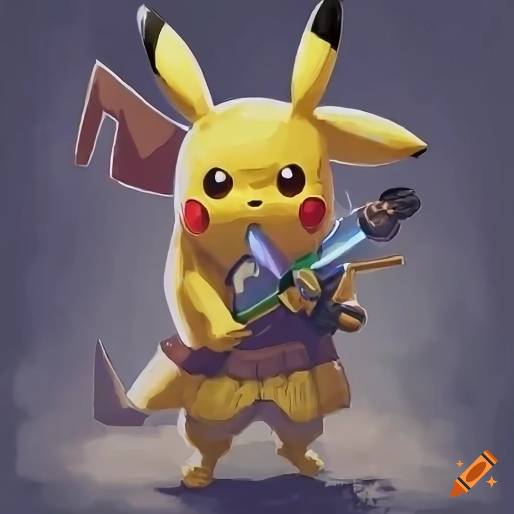 Cool Pikachu wearing armor and holding a sword in a canvas painting on ...