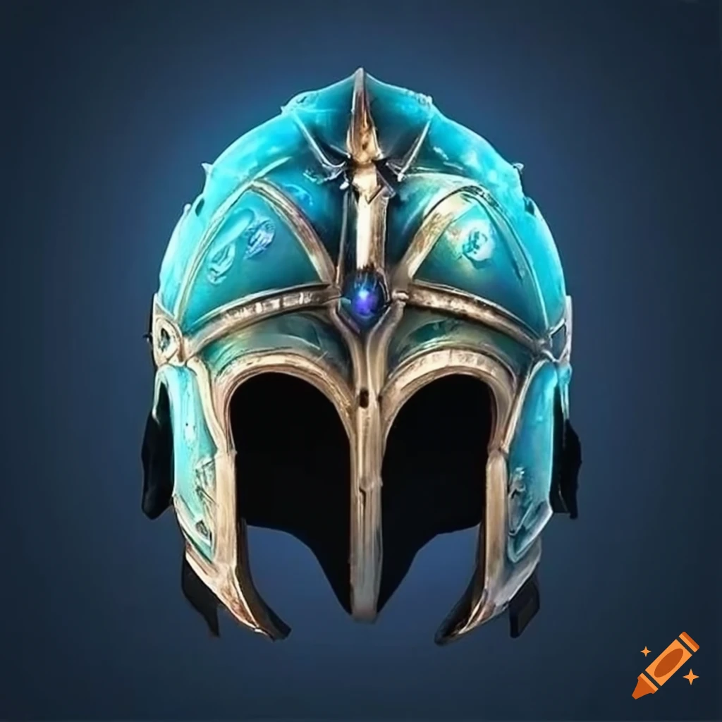Magical open helmet front view in a fantasy setting on Craiyon