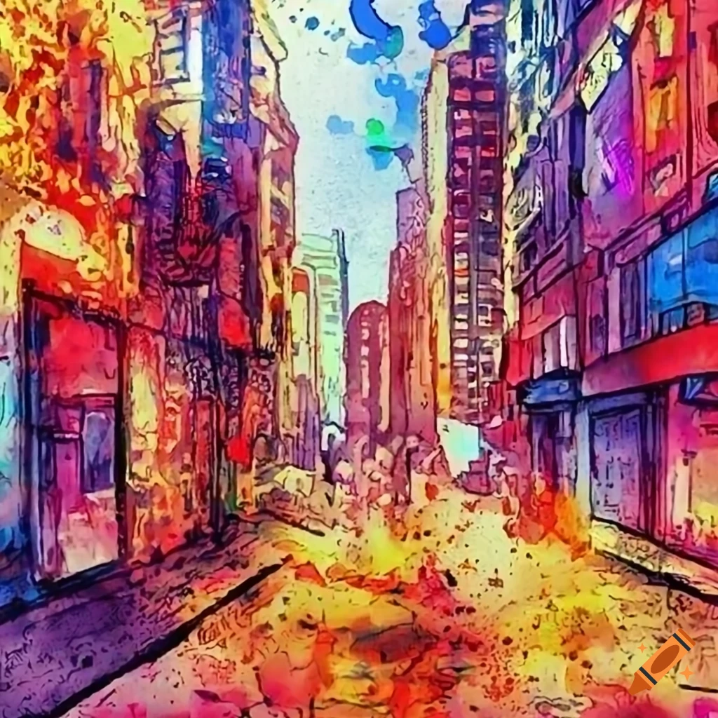 City street in a comic book style on Craiyon