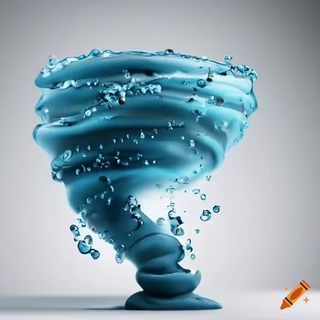 Clay animation of swirling water tornado on white background on Craiyon