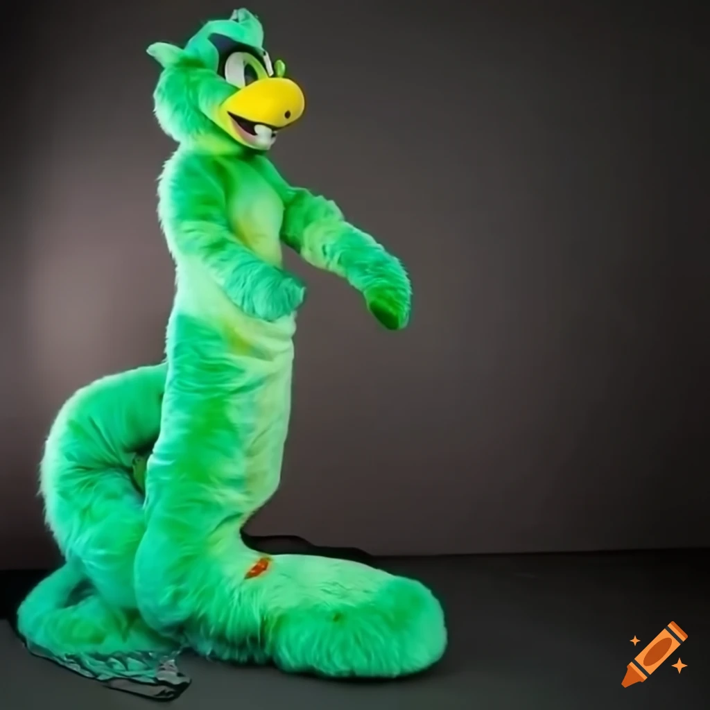 Close up of nurse in green snake mascot fursuit costume at hospital on ...