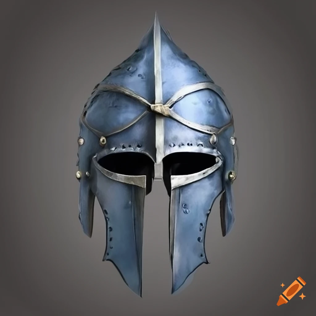 Detailed front view of a light magical open helmet in medieval style on ...