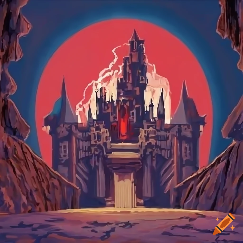 Simon belmont in front of a medieval vampire castle gate under a red ...