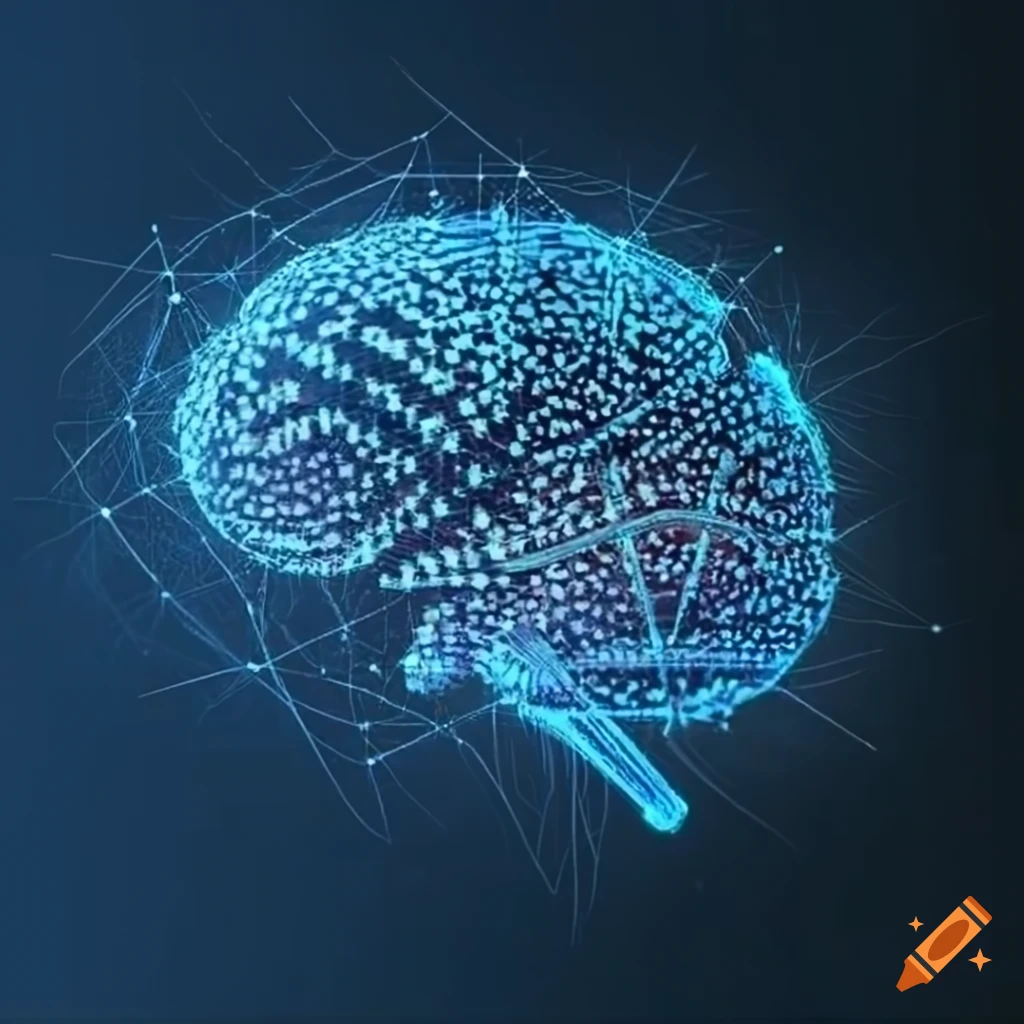 Neural network-generated brain logo with interconnected points in ...