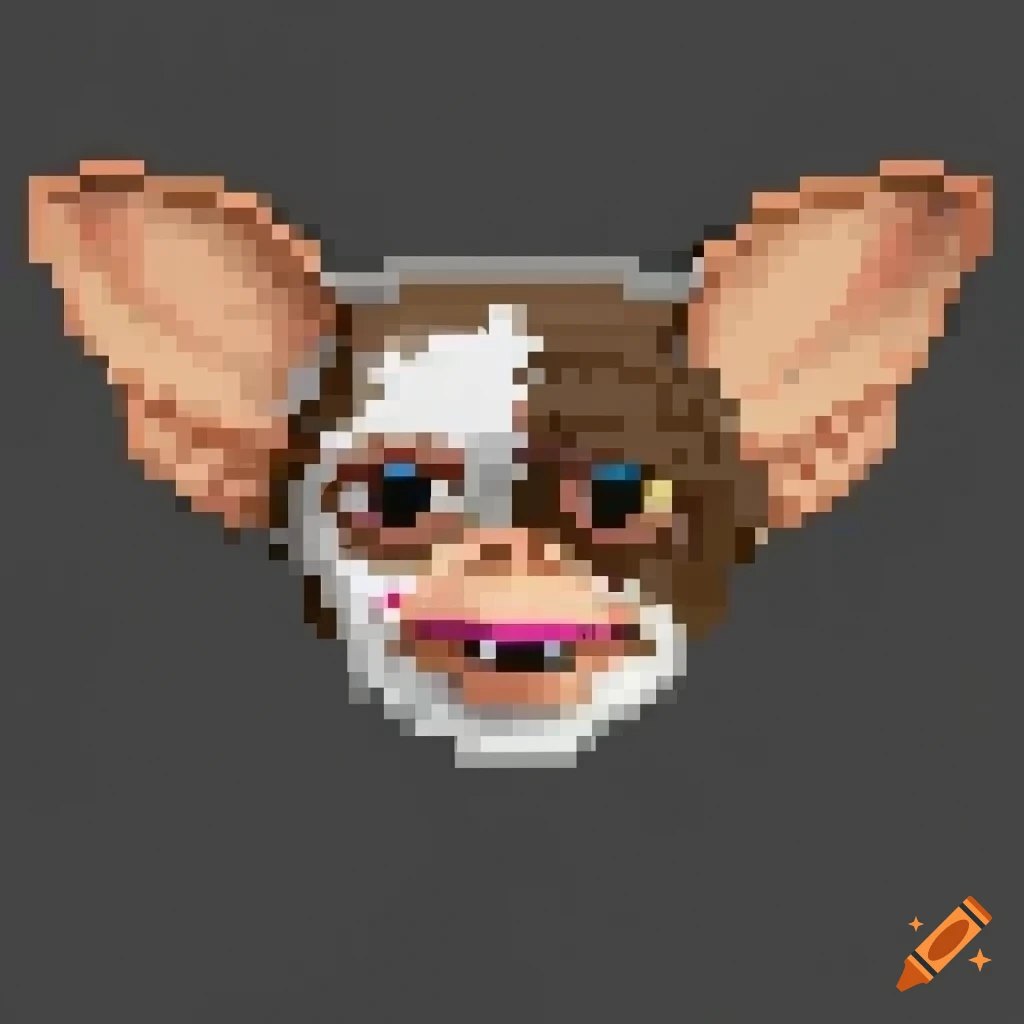 Pixel art of a gremlin head on Craiyon