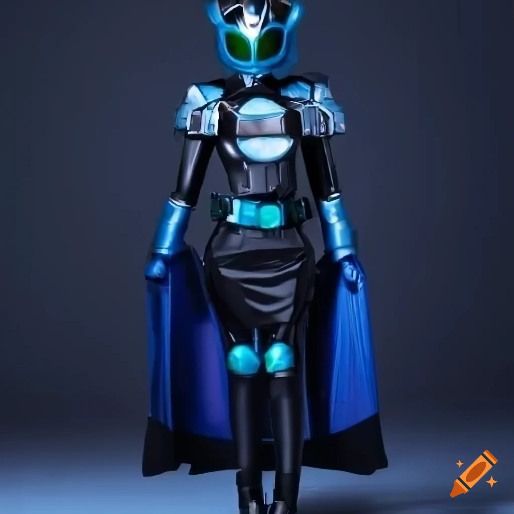 Female kamen rider with symmetrical design and skirt on Craiyon