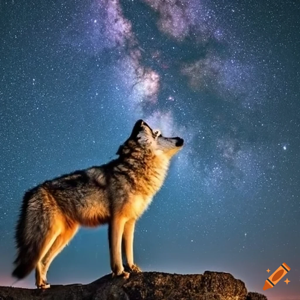Lone wolf howling under starry night sky on Craiyon