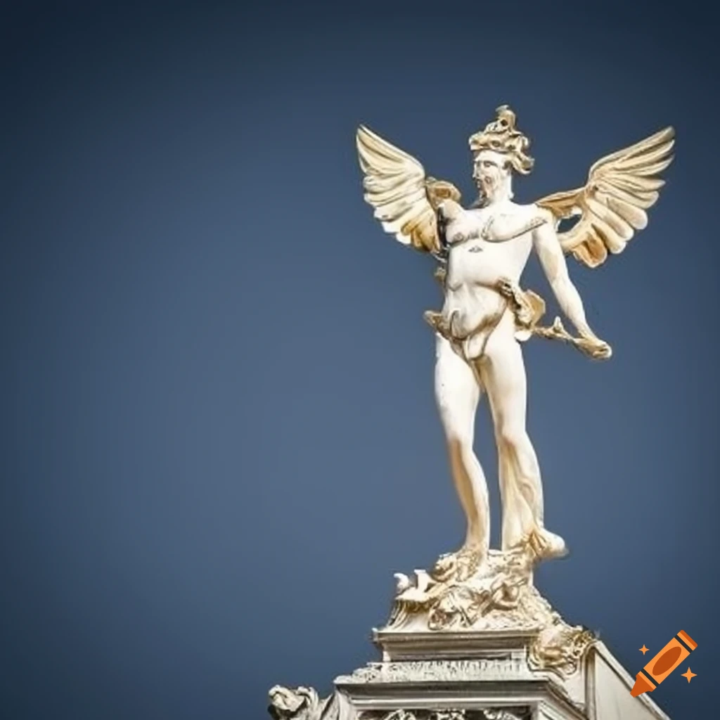Hermes god with caduceus, winged sandals, and helmet on Craiyon