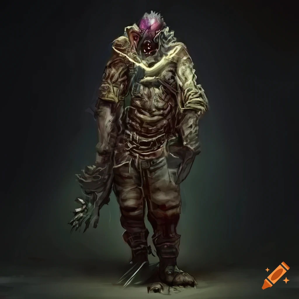 Post-apocalyptic mutant character in high detail concept art style with ...