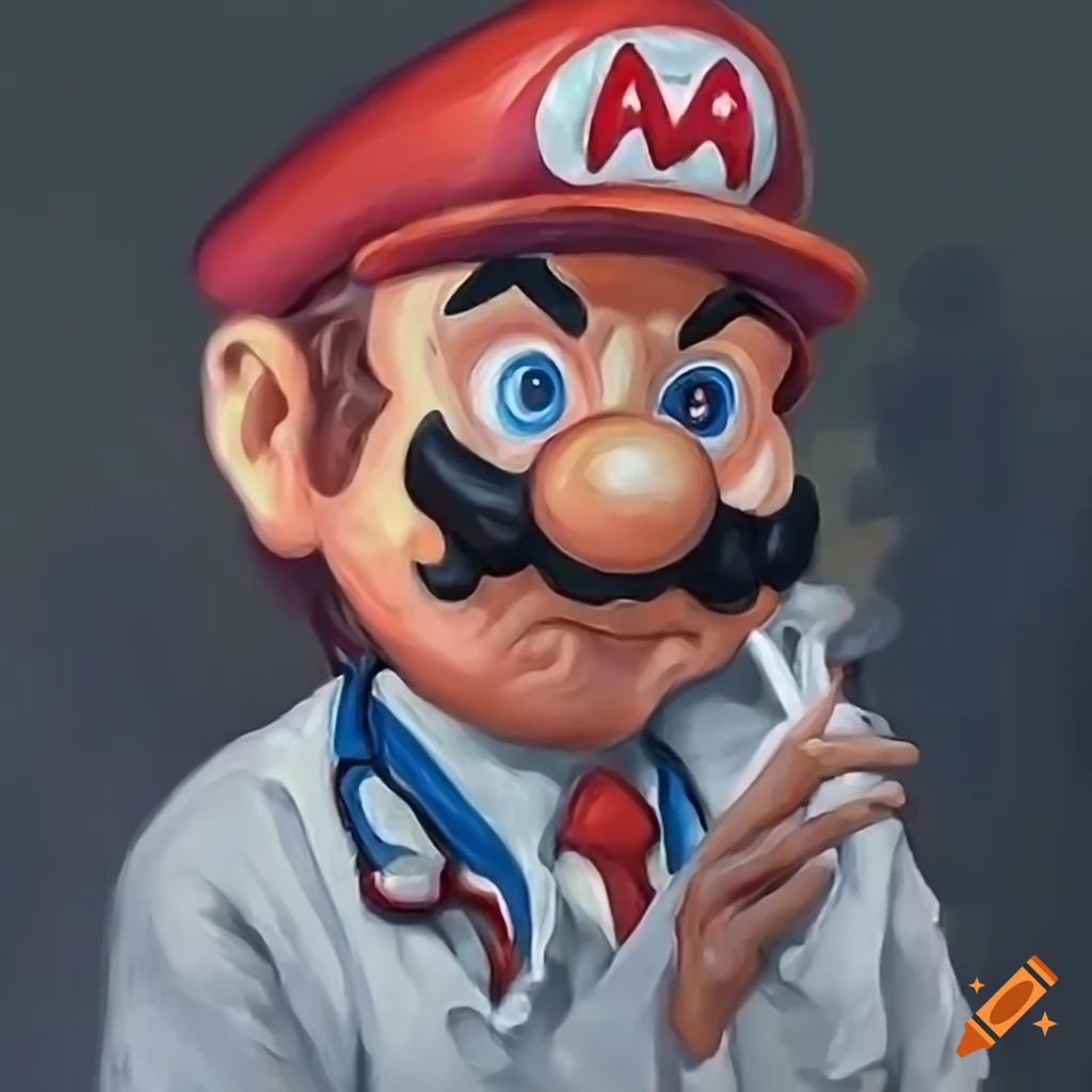 Tired dr. mario with a cigarette on Craiyon
