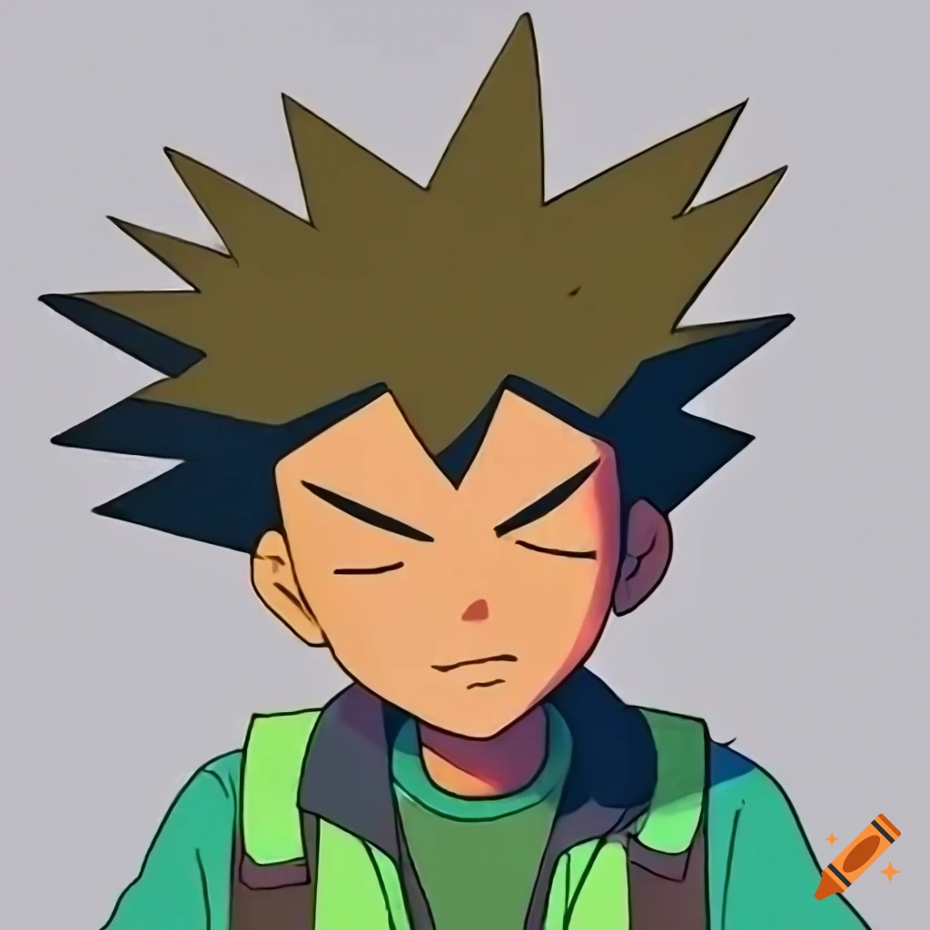 Brock from pokemon in green on white background on Craiyon