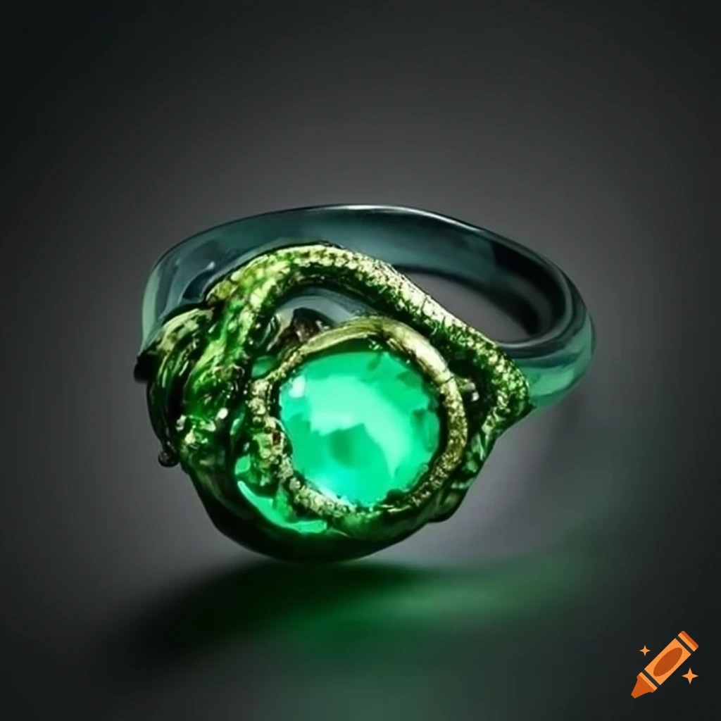 Intricate evil ring with a ruinous green glow on Craiyon
